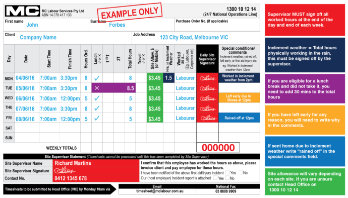 Timesheet Dos and Don'ts - MC Labour Group